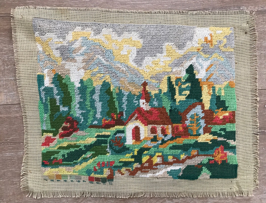Vintage Needlepoint, Church Landscape Needlepoint, Completed ...