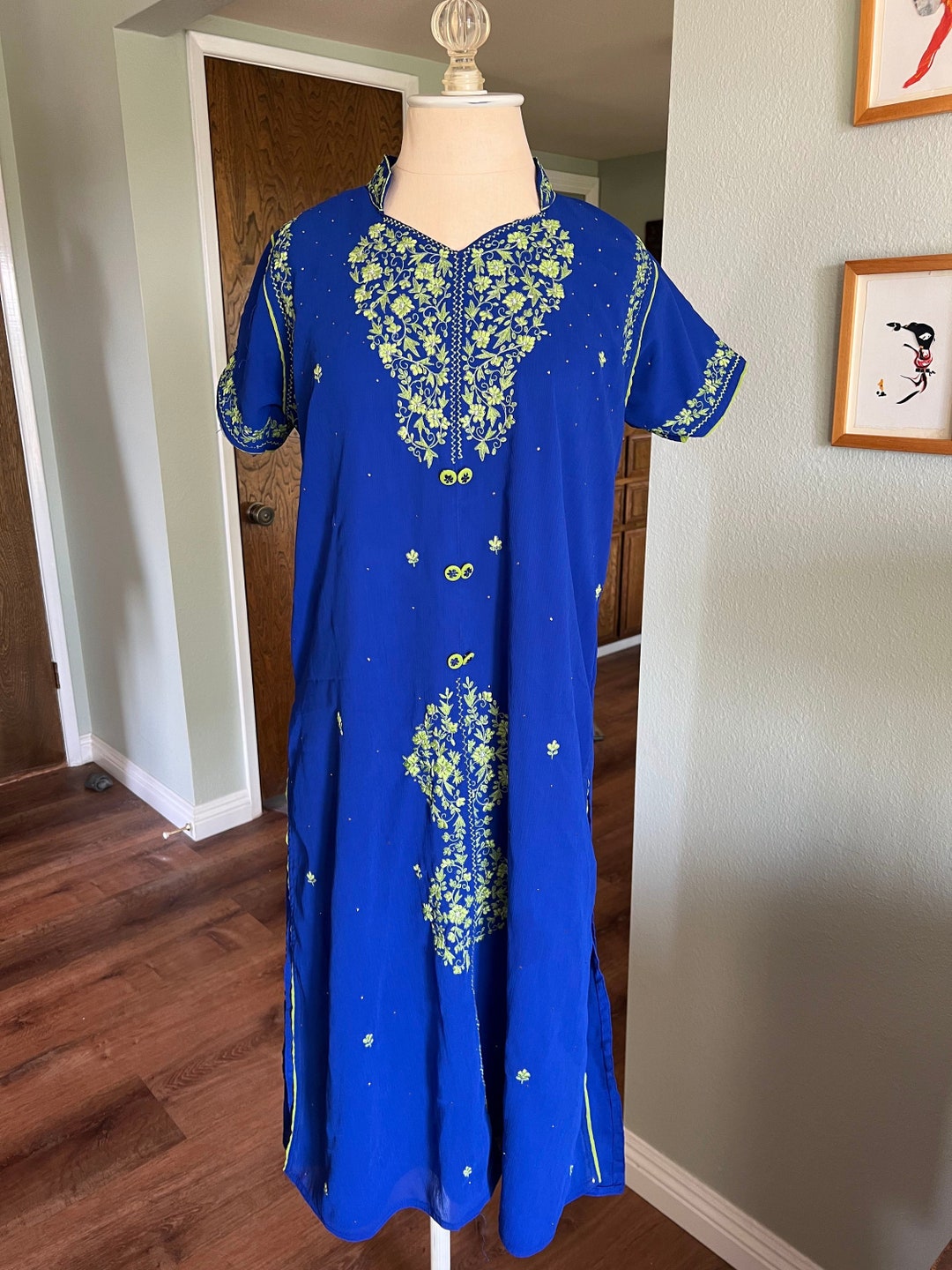 Blue Embroidered Indian Dress, Anarkali Churi Dar, Small - Etsy
