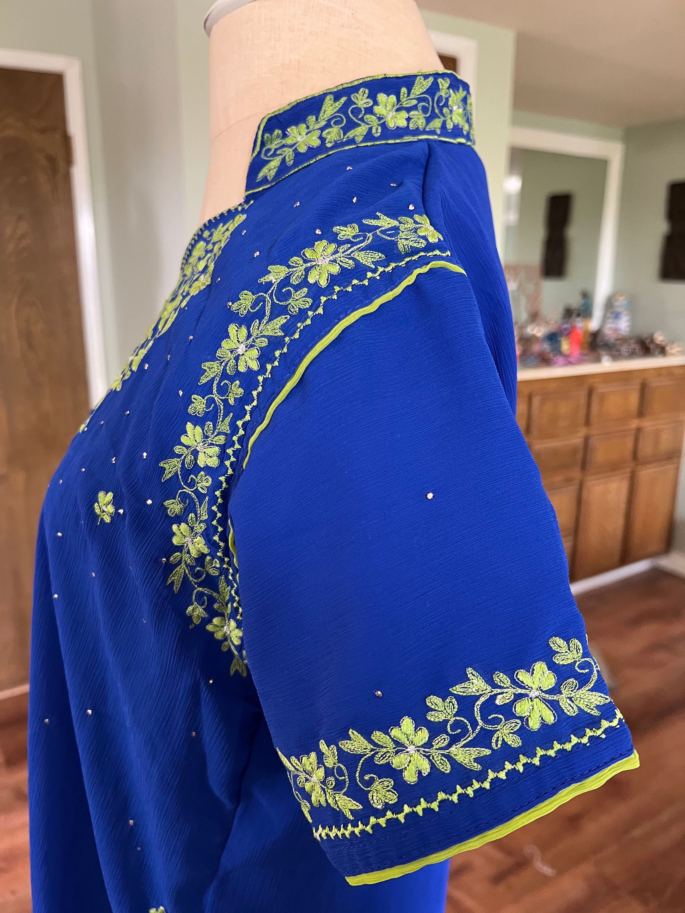Blue Embroidered Indian Dress, Anarkali Churi Dar, Small - Etsy