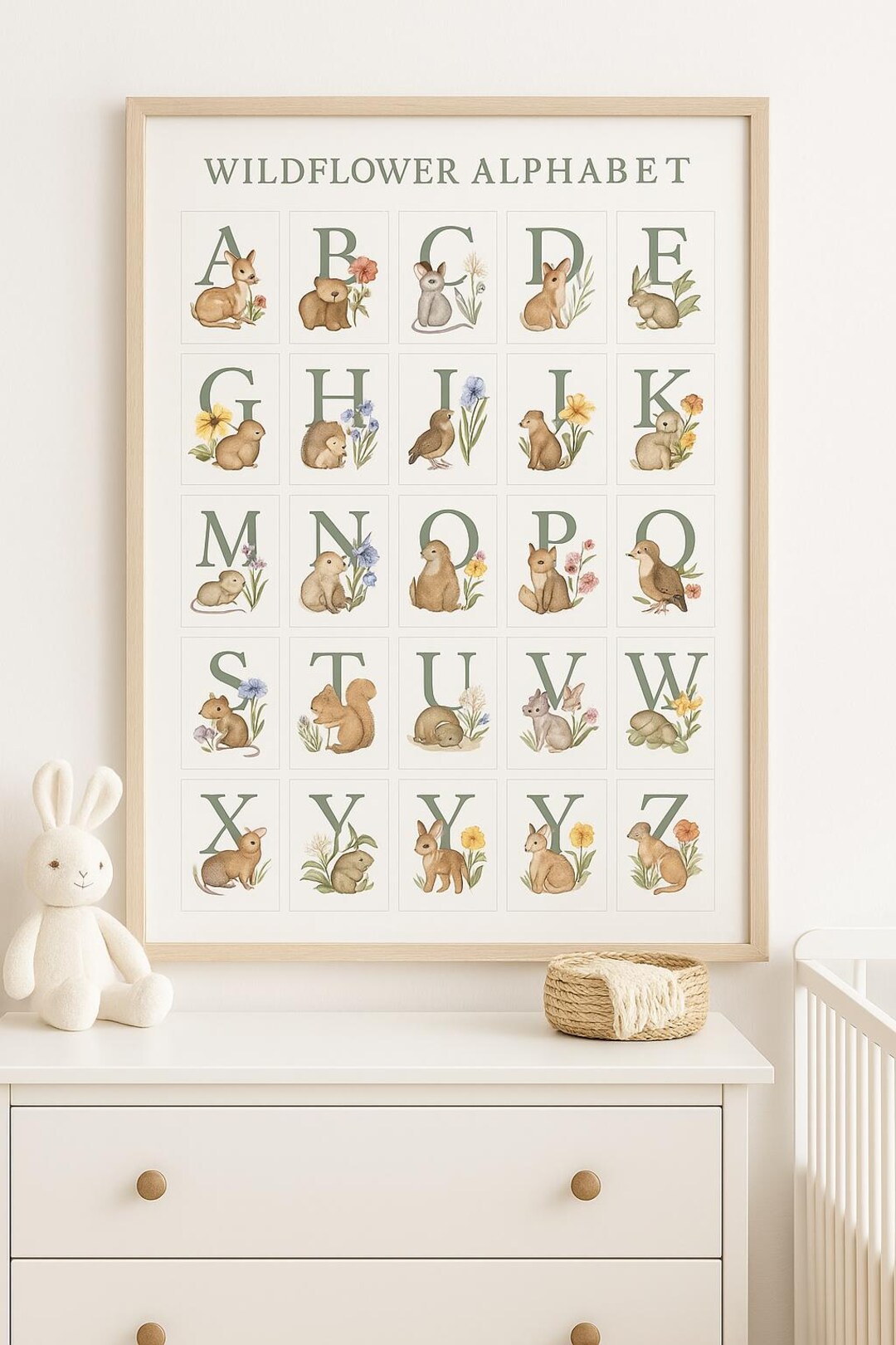 Wildflower Alphabet Nursery Print: Floral Animal ABC Posters (digital ...