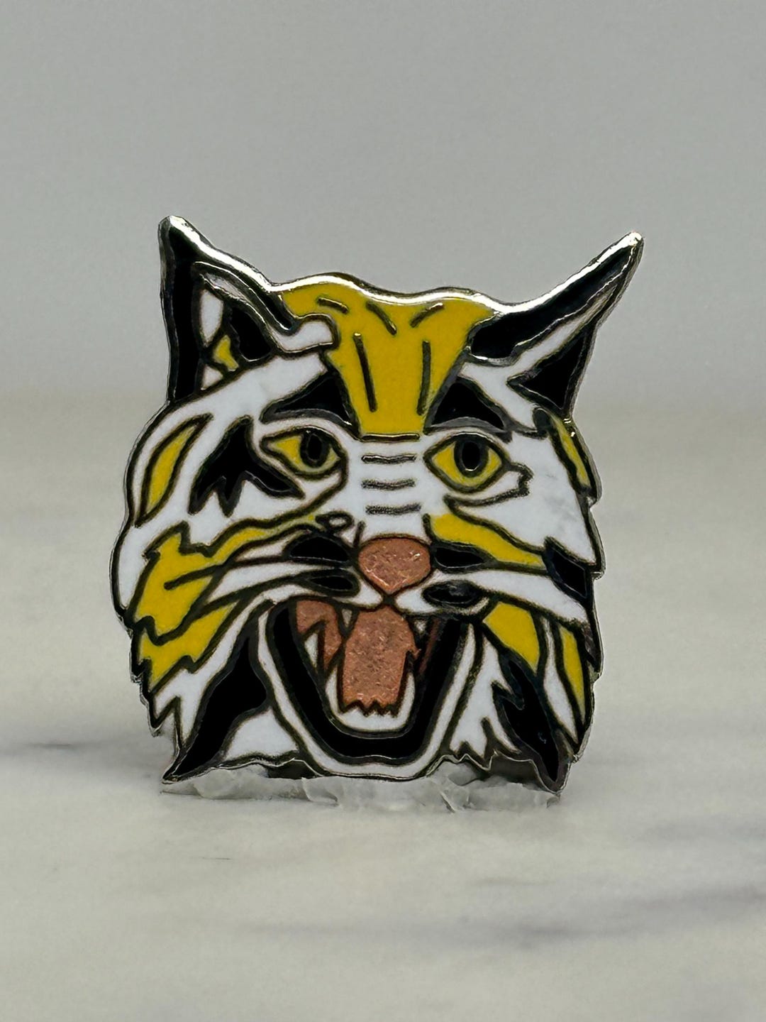 Wildcat Head Enamel Pin: Yellow & Black Finish - Retro Animal Accessory ...