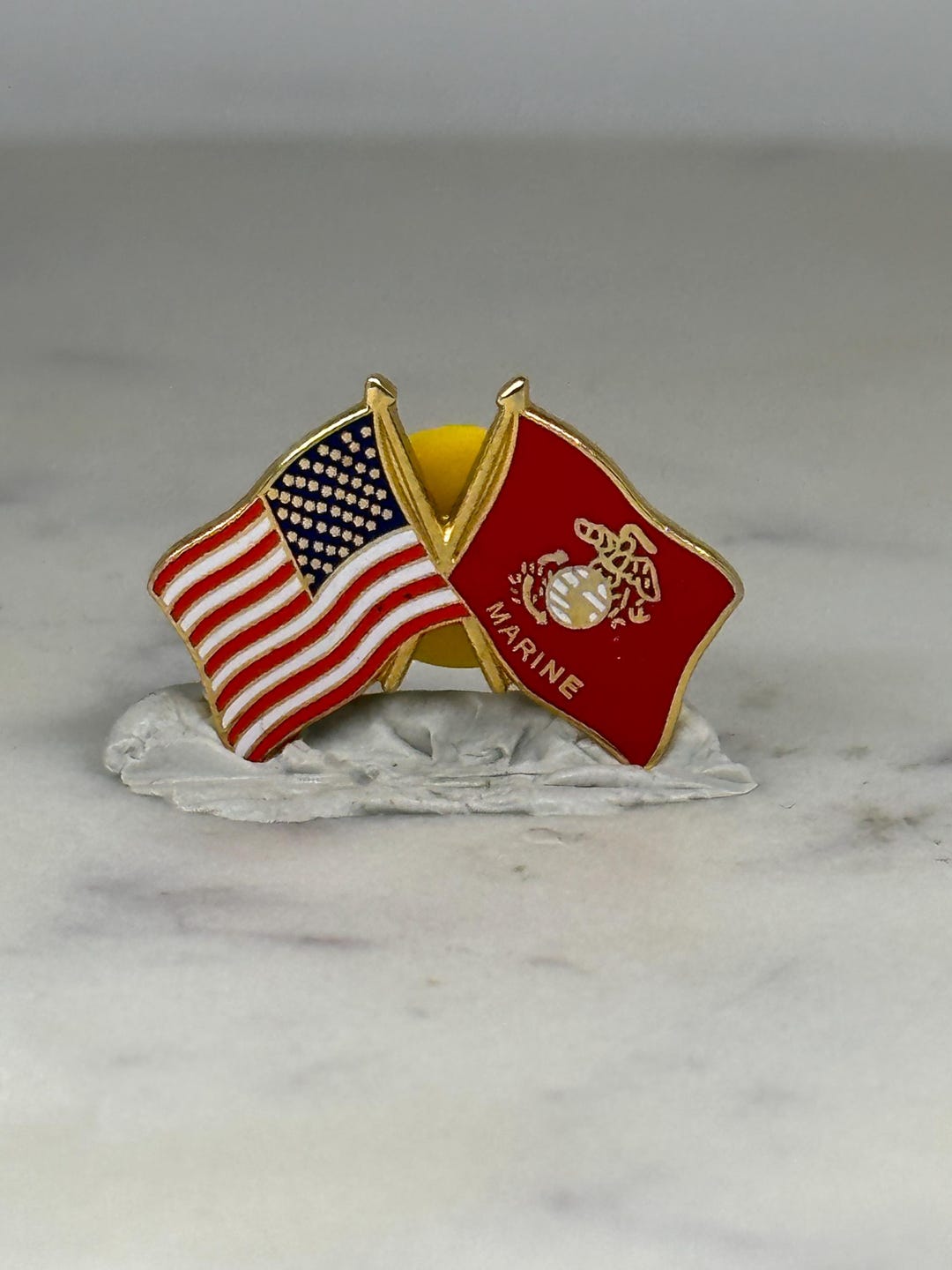 USMC & American Flag Pin: Gold Trim Enamel - Patriotic Military ...
