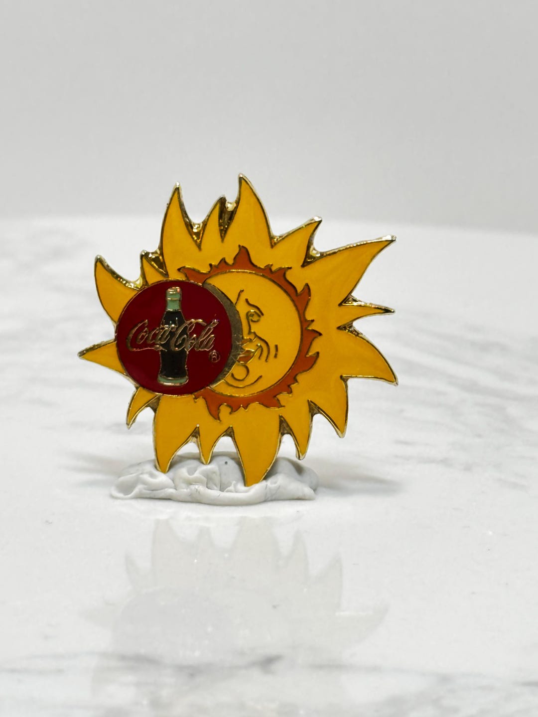 Coca-cola Sun Logo Pin: Red & Gold Enamel - Retro Soda Accessory - Etsy