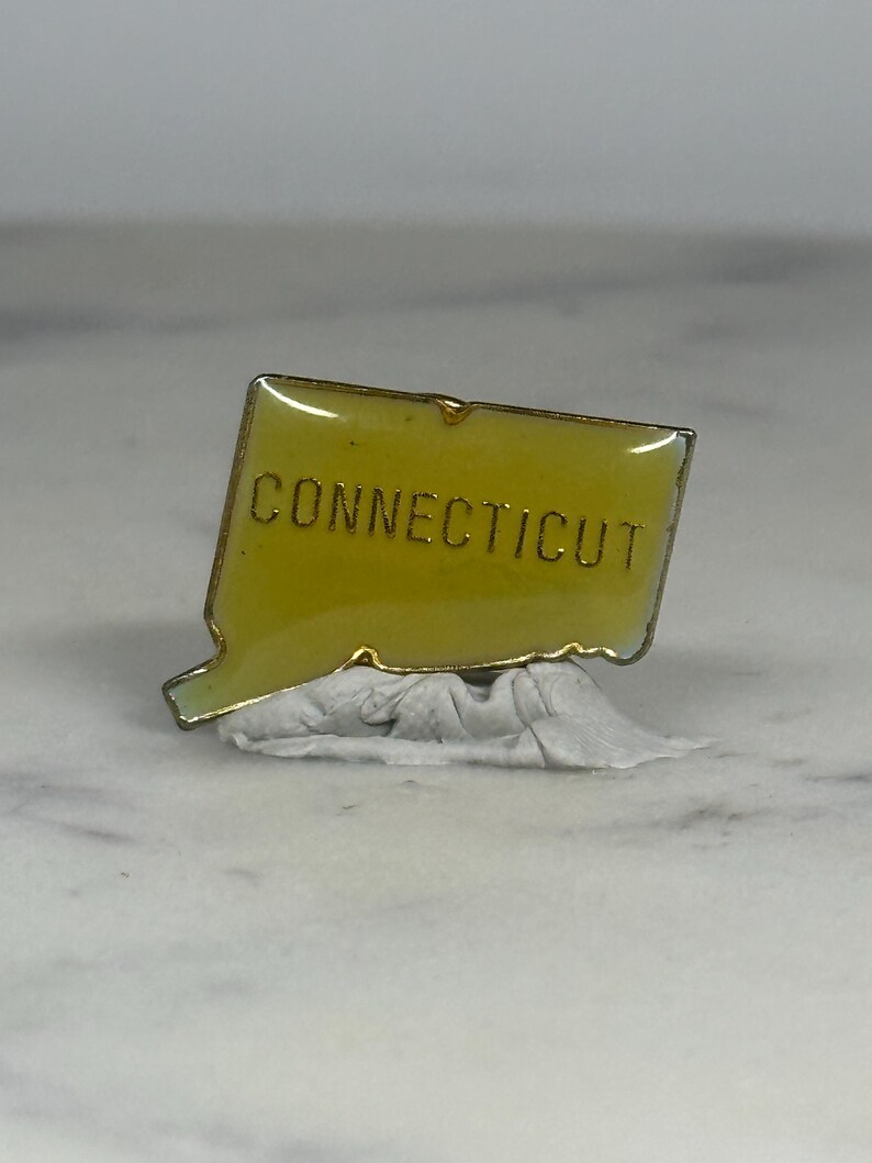 Connecticut State Shaped Pin: Yellow Enamel Finish - Vintage Travel ...
