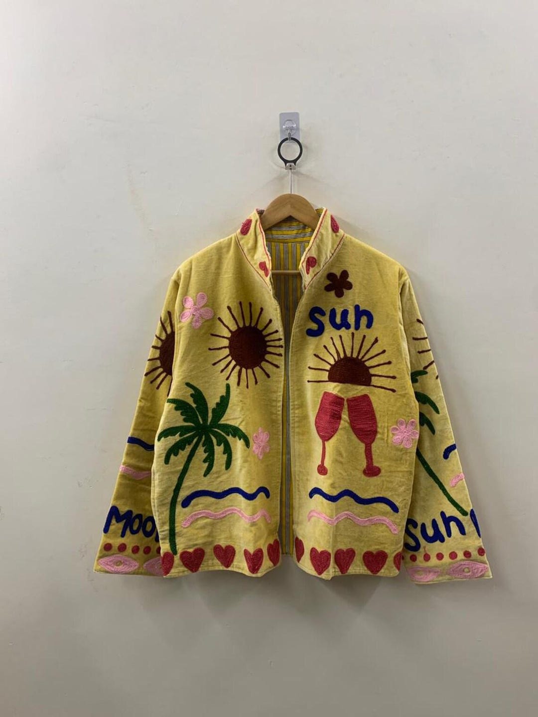 Suzani Velvet Jacket – Sun, Moon, Palm & Heart Embroidered Coat | Gift ...