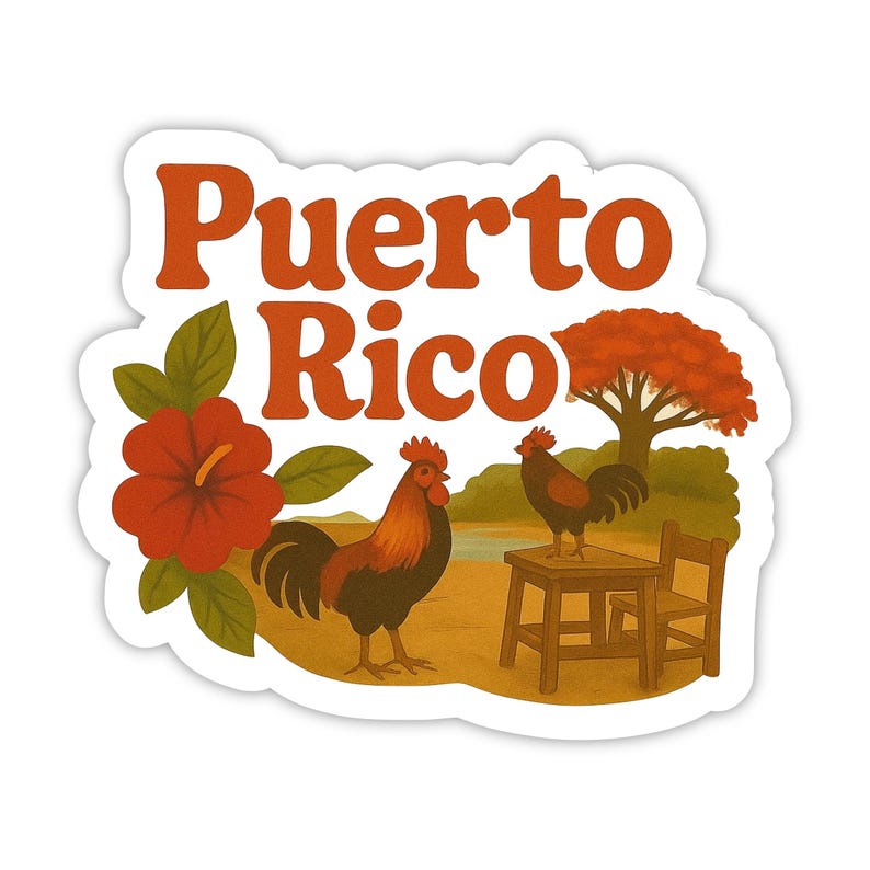 Puerto Rico Nostalgia Gallo Rooster Flamboyan Flame Tree Casita Retro ...
