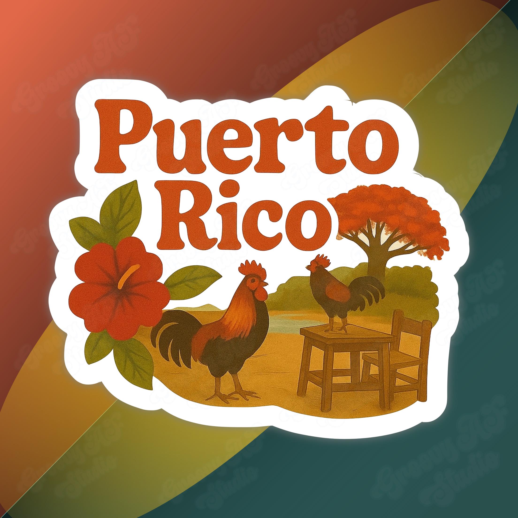 Puerto Rico Nostalgia Gallo Rooster Flamboyan Flame Tree Casita Retro ...