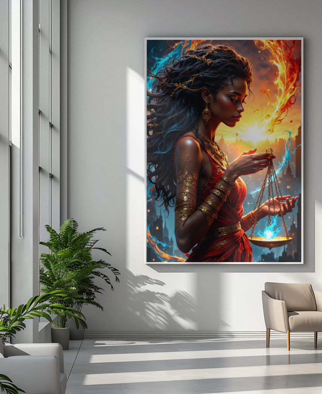Celestial Balance Poster – Cosmic Woman With Scales Wall Art – Mystic ...