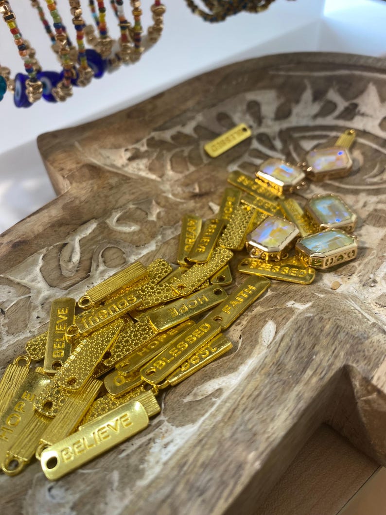 Gold Word Pendant| Crystal Charm| Gold Plated Curb Chain Necklace - Etsy