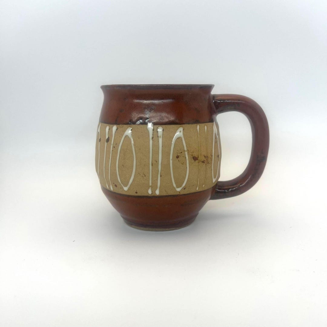 Otagiri Potbelly Mug - Rust-brown and Tan With Graphic White Glaze ...