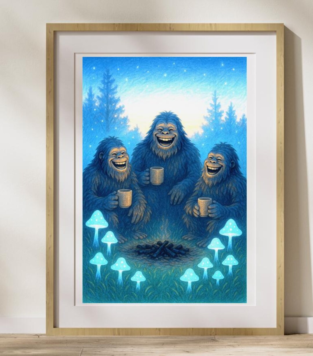 Bigfoot, Sasquach, Yeti at Campsite Laughing, Mystical Mushrooms ...