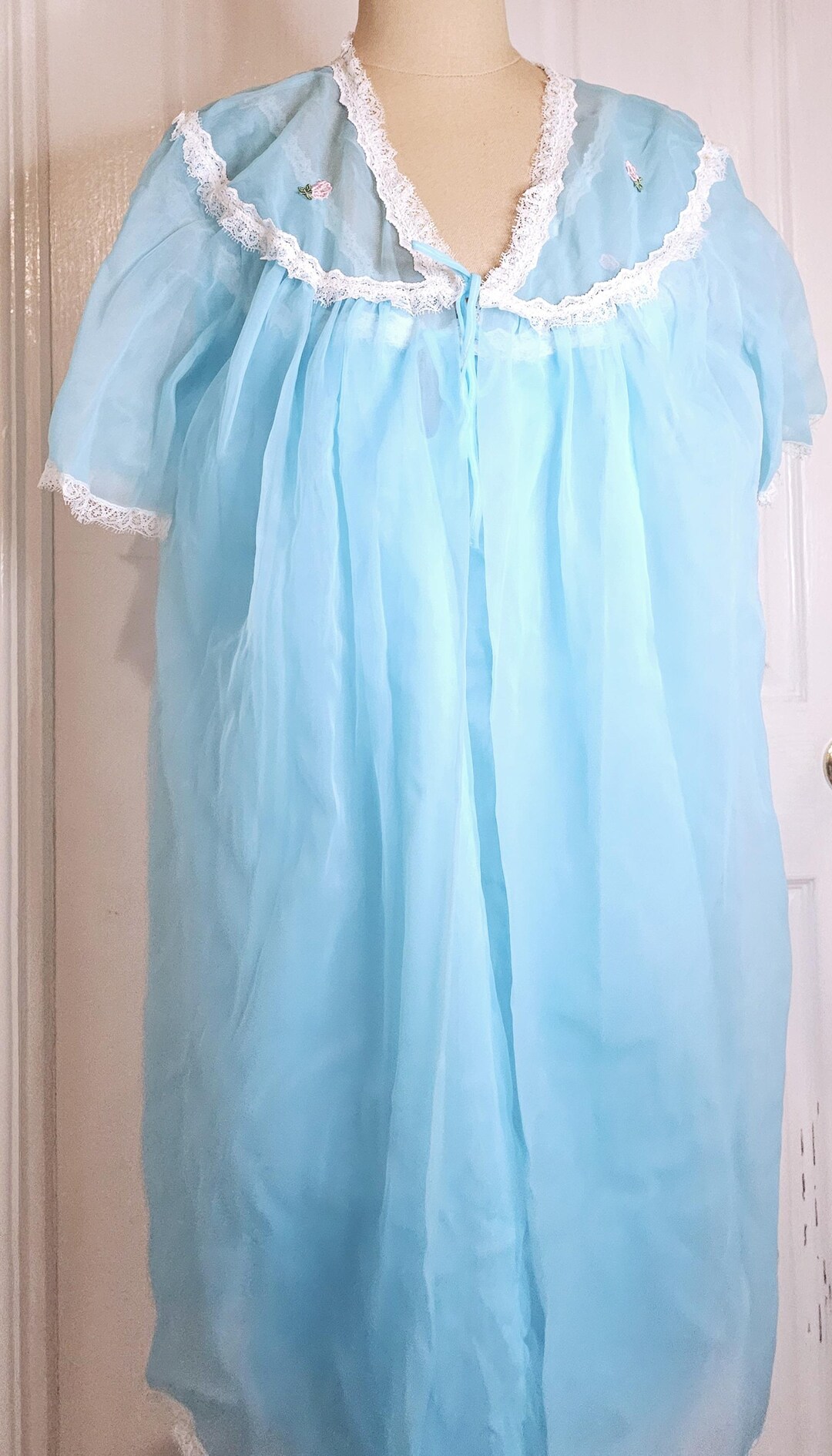 Vintage Petticoat Nightie Brunch Coat Blue Sheer Ribbon Honeymoon Set ...