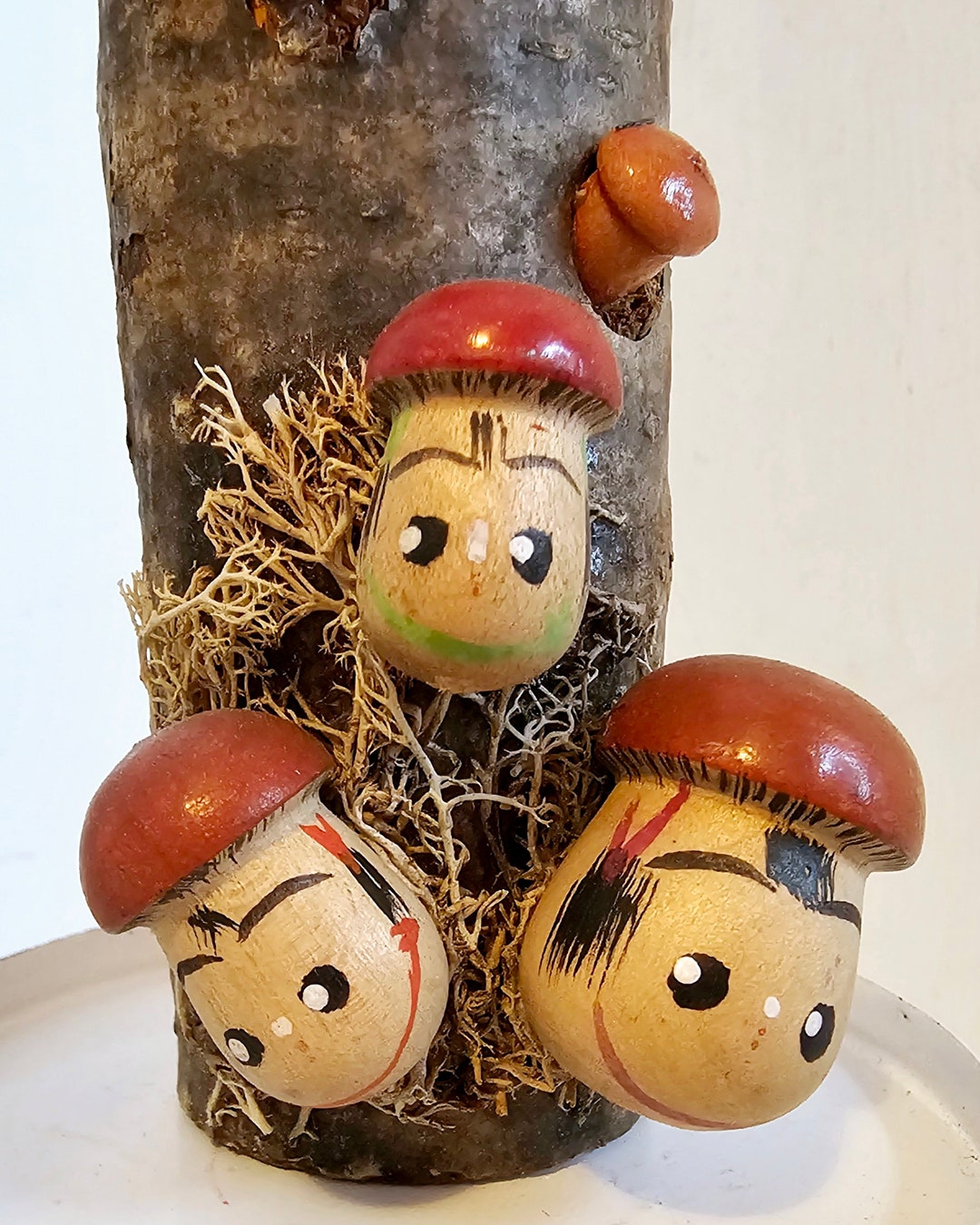 Vintage Japanese Wooden Kokeshi Doll Toadstool Mushroom Ornament Tree ...