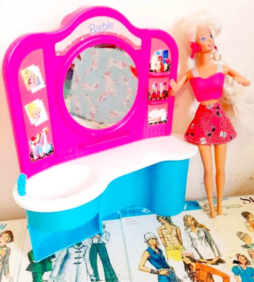Vintage Barbie Hot Pink Vanity Mattel Hair Salon 1980s Blue | Etsy