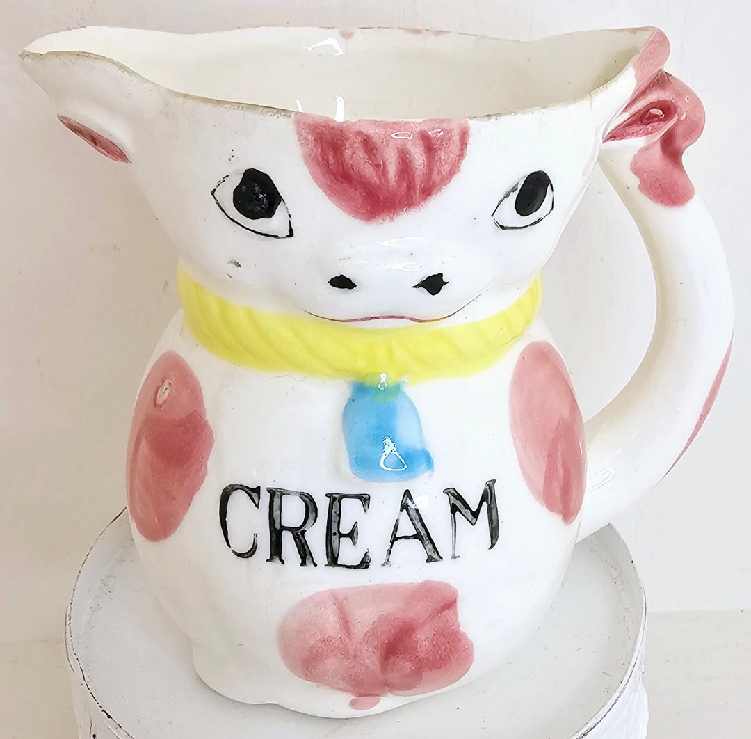 Vintage Kitsch 1950s Cow Milk Cream Jug Pink White Kitchen Decor Made ...