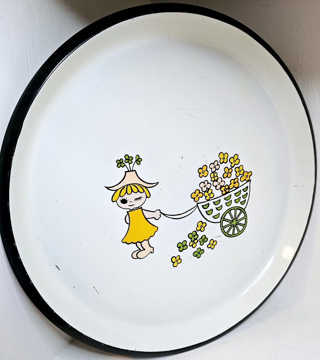 Vintage Melamine Serving Platter Little Girl Flower Cart Moomin Style ...