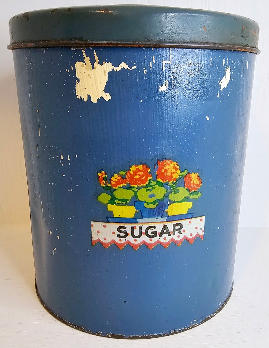 Willow Tin Sugar Canister Storage Metal Painted Floral Decal Kitchen ...