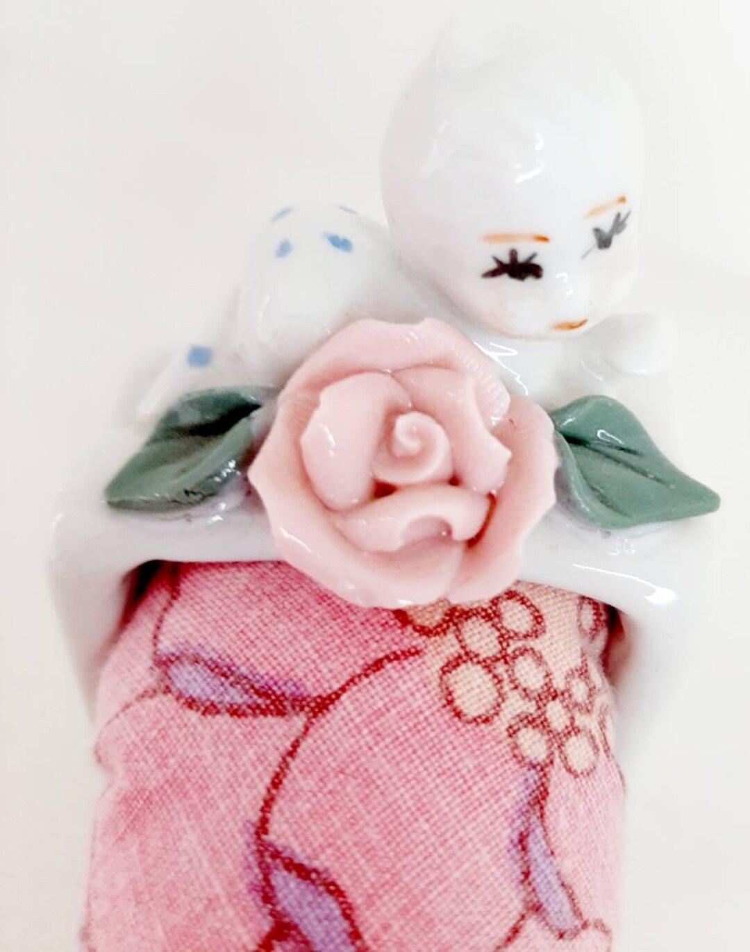 Vintage Kitsch Ceramic Roses Baby on a Pram Hand Made Pin Cushion ...