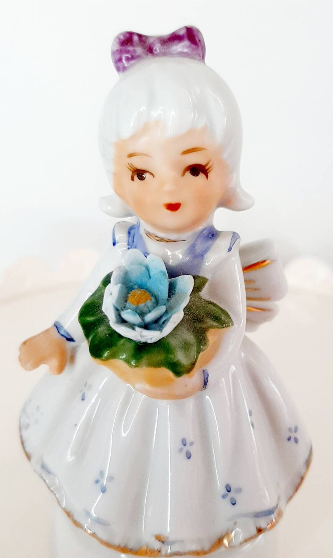 Vintage Kitsch Tiny Lefton Style Little Girl With Flower Posey Gold ...