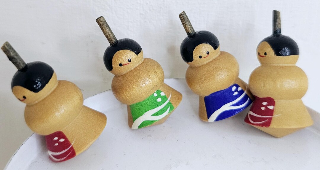 Vintage Spinning Top Sumo Wrestler Kokeshi Style Micro Miniature Turned ...