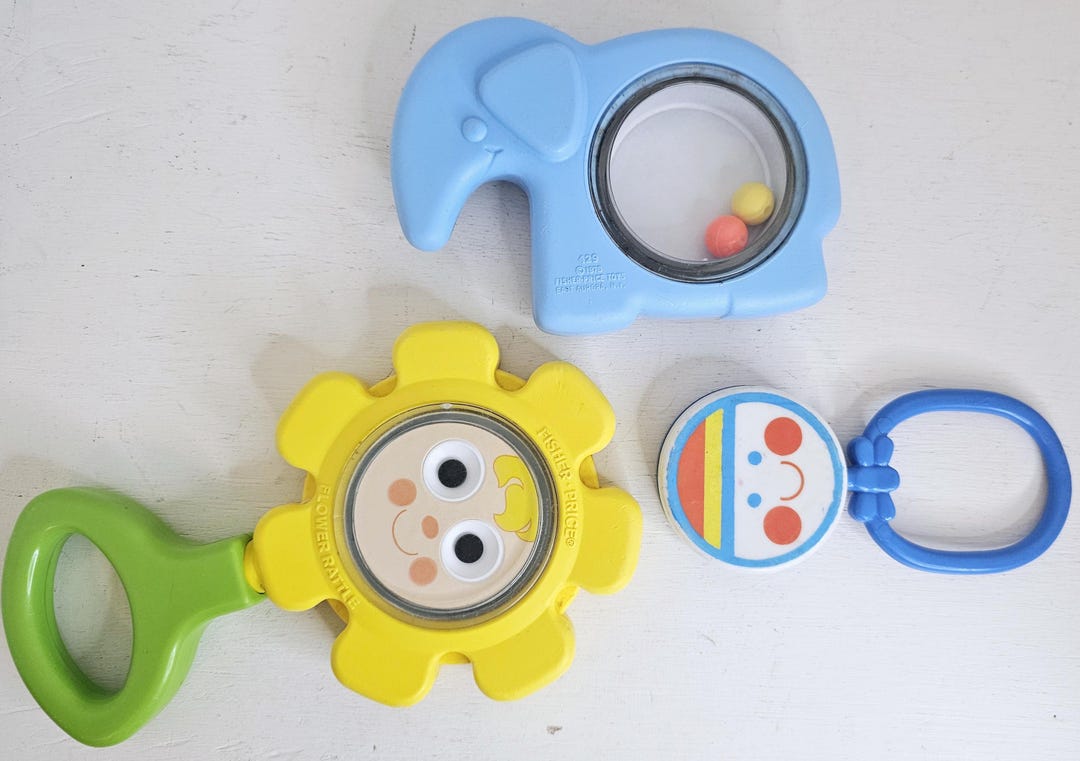 Vintage Kitsch Lot of 3 Rattles Fisher Price Flower Rattle Blue ...