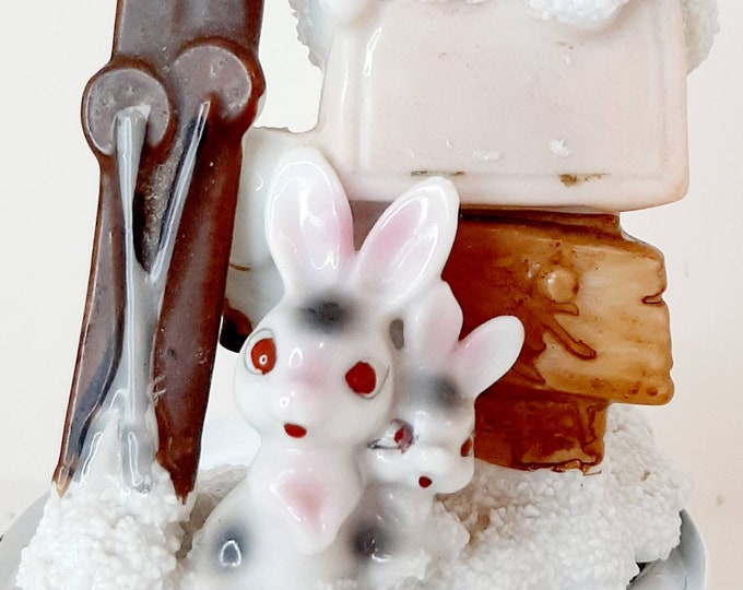 Snow Bunny Candied Rabbit Ceramic Figurines Family Chalet Lefton Style ...
