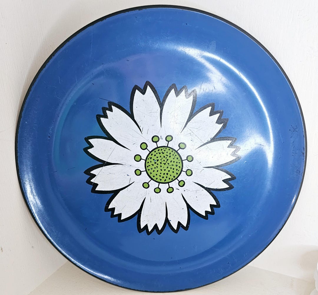 Vintage Melamine Floral Serving Platter Daisy Round Tea Cocktail Kitsch ...