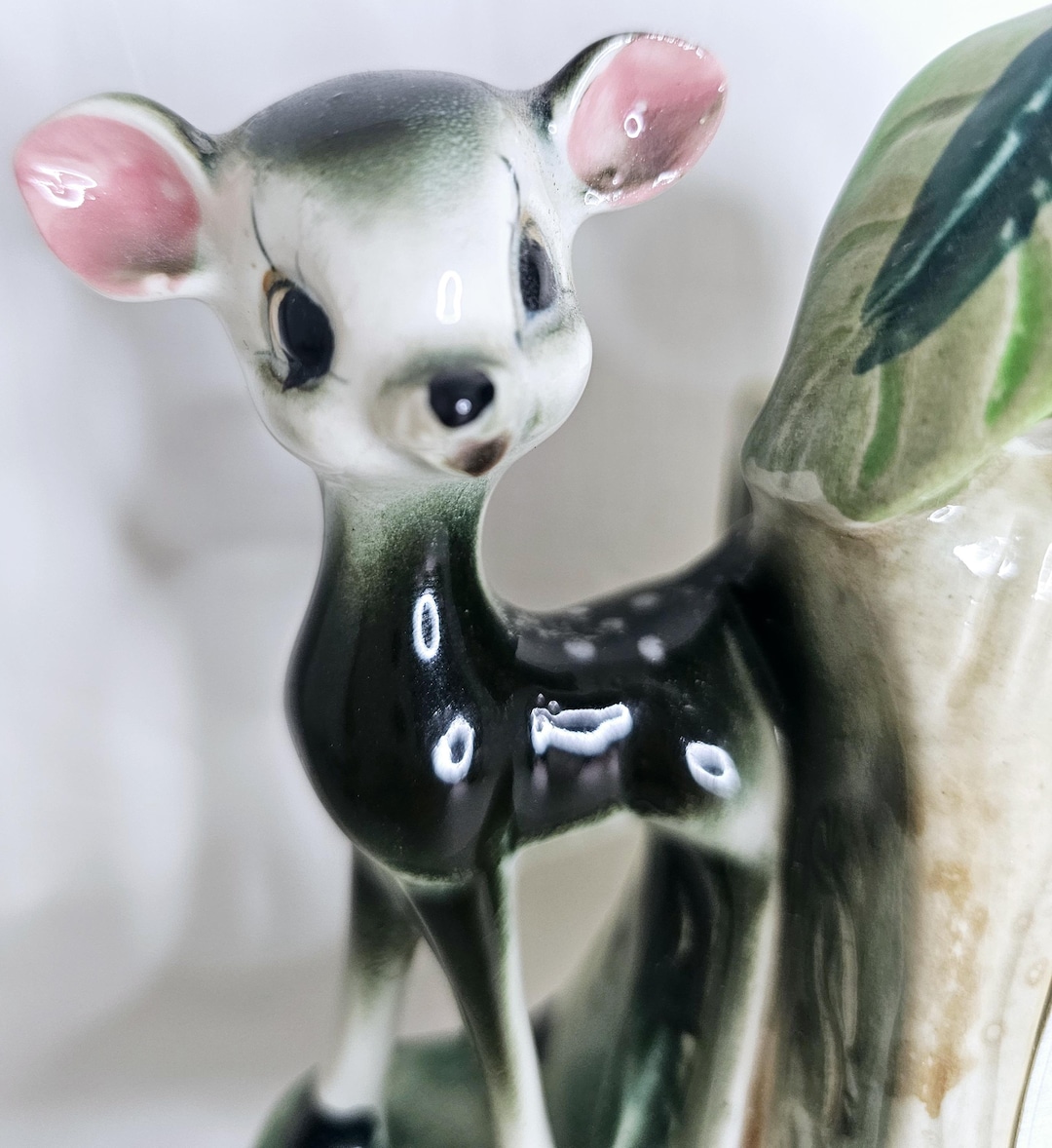Vintage Kitsch Big Eyes Fawn Deer Ceramic Planter Vase Thermometer ...