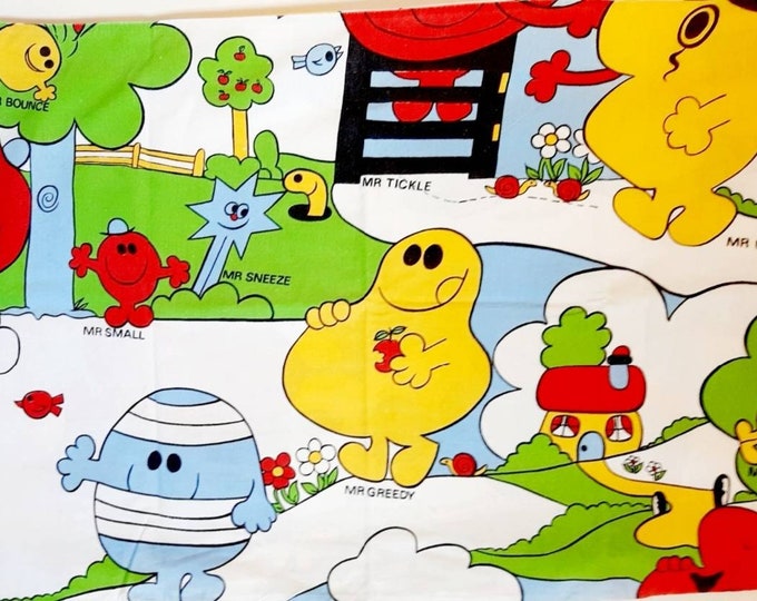 Vintage Mr Men Pillow Case Fabric Bedding Sewing Craft Supply Roger ...