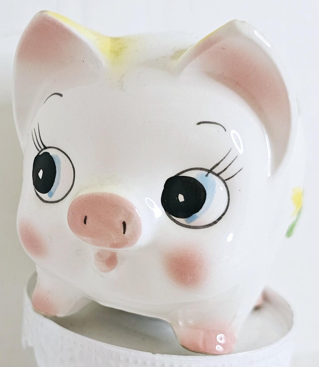 Vintage Porcelain Piggy Bank Piglet Money Box Ceramic Pig Flowers Big ...