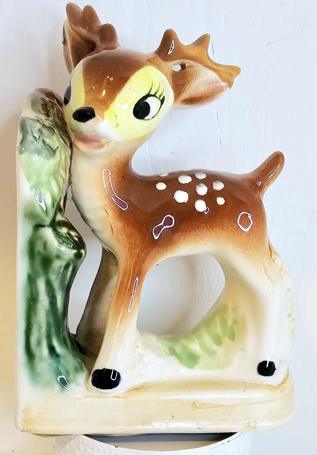 Vintage Disney Style Bambi Deer Fawn Antlers Ceramic Bookend Japan ...