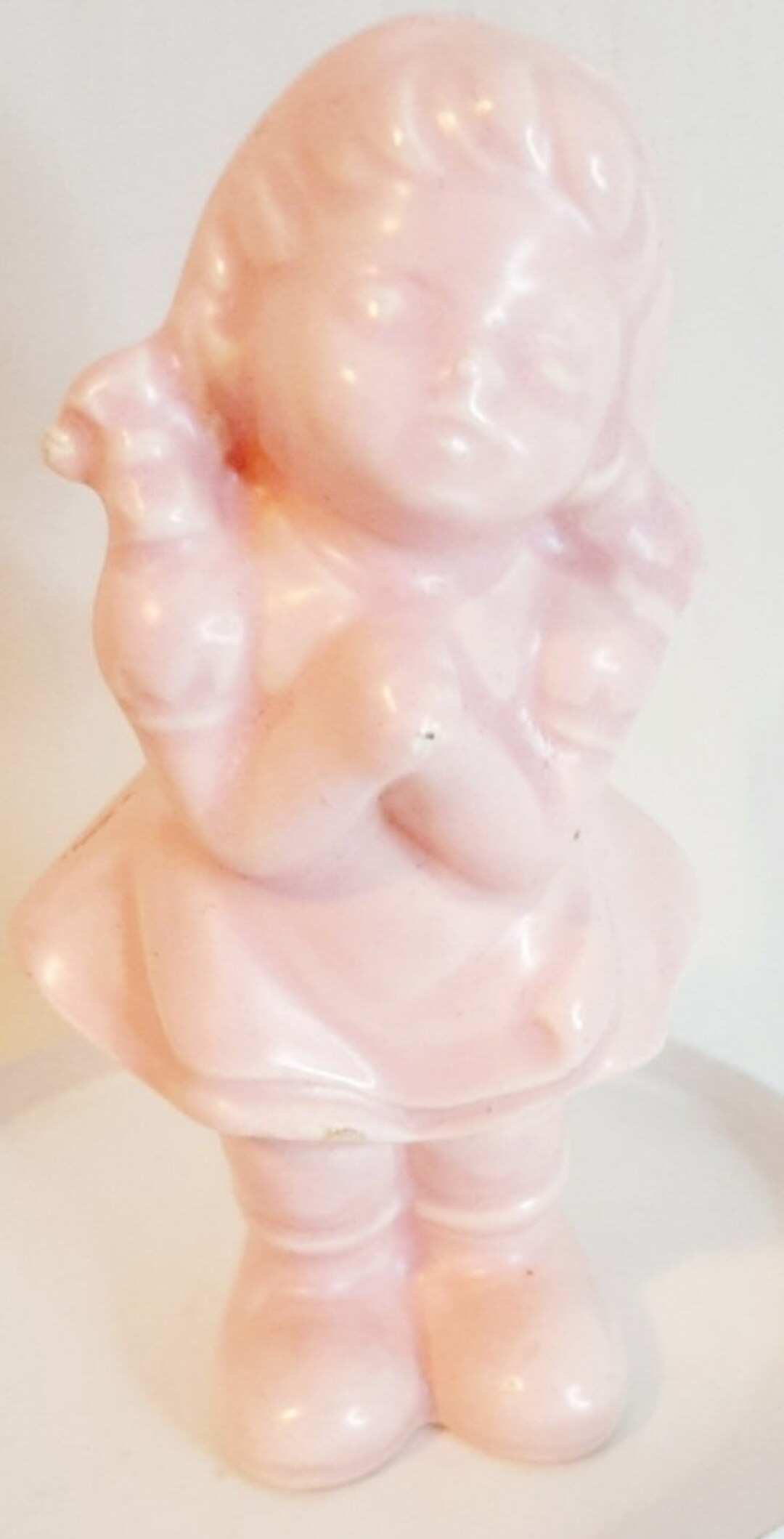 Vintage Pink Girl Figurine Pigtails Dress Ceramic Nursery Decor Cake ...