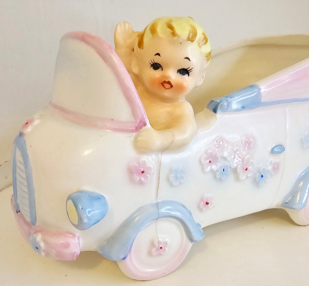 Vintage Napco Baby in Car Planter Vase Convertible Flowers Pastel Pink ...