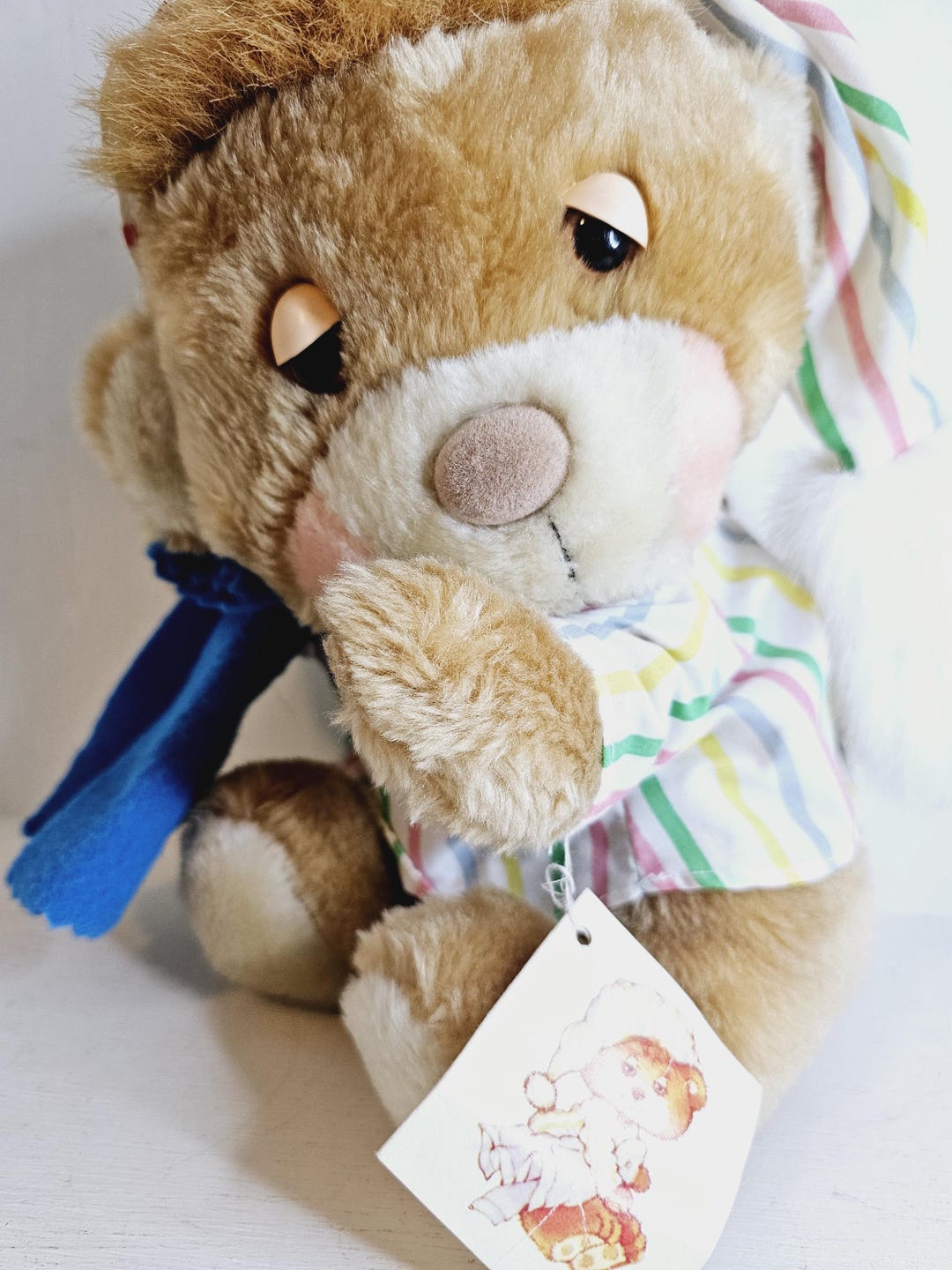 1980s Teddy Beddy Bear Carebears Clone Plush Toy Bedtime Night Gown Cap ...
