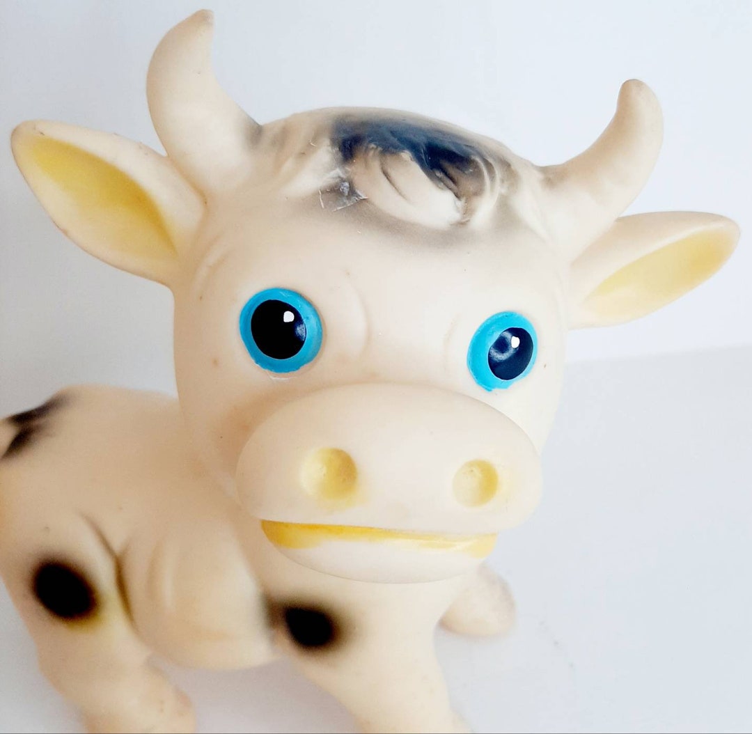 Super Kitsch Vintage Squeak Toy Cow With Horns Udders Big Eyes Kitsch ...