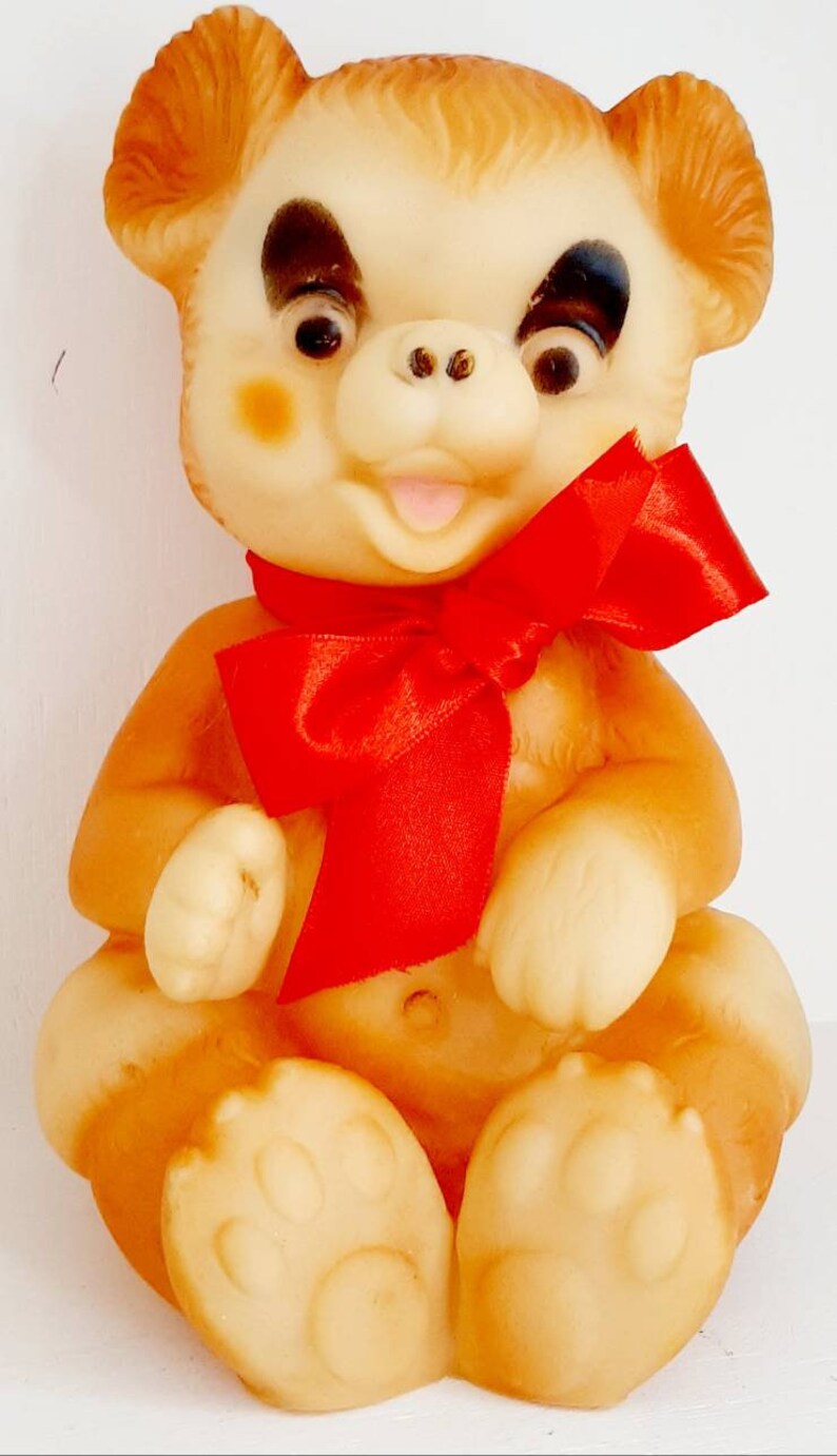 Rubber Squeak Toy Teddy Bear Red Bow Circus Bear Nursery - Etsy