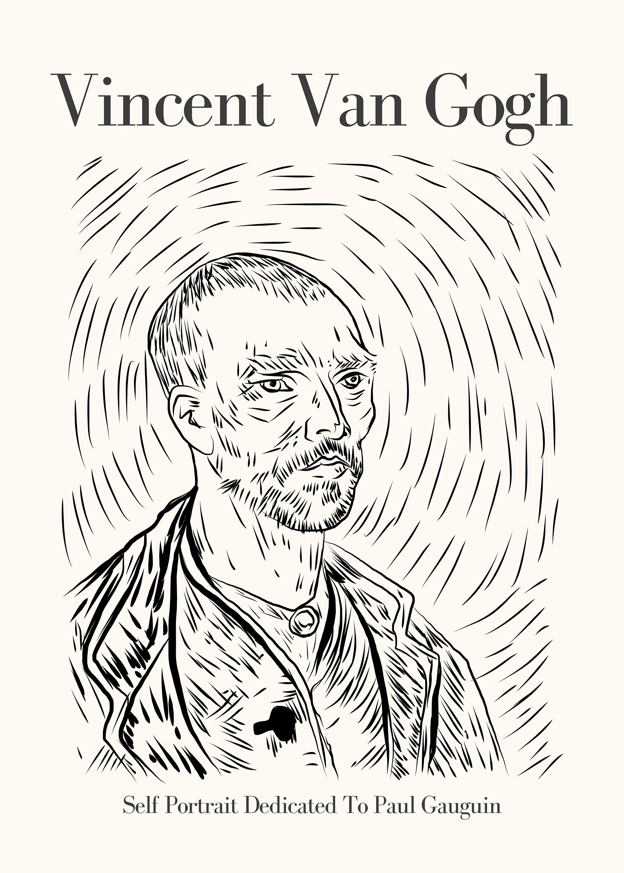 Self Portrait Vincent Van Gogh Line Art Digital Printable Download Var ...