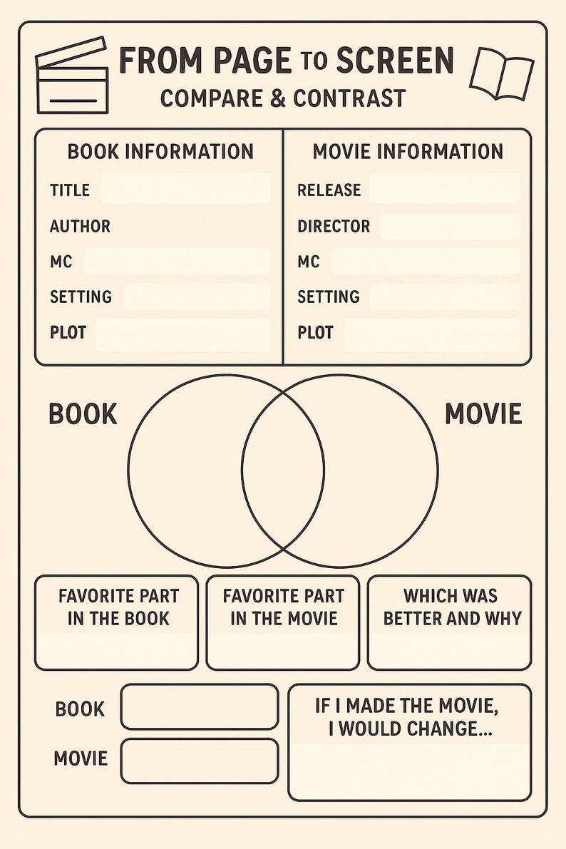 Book to Movie Comparison - Etsy