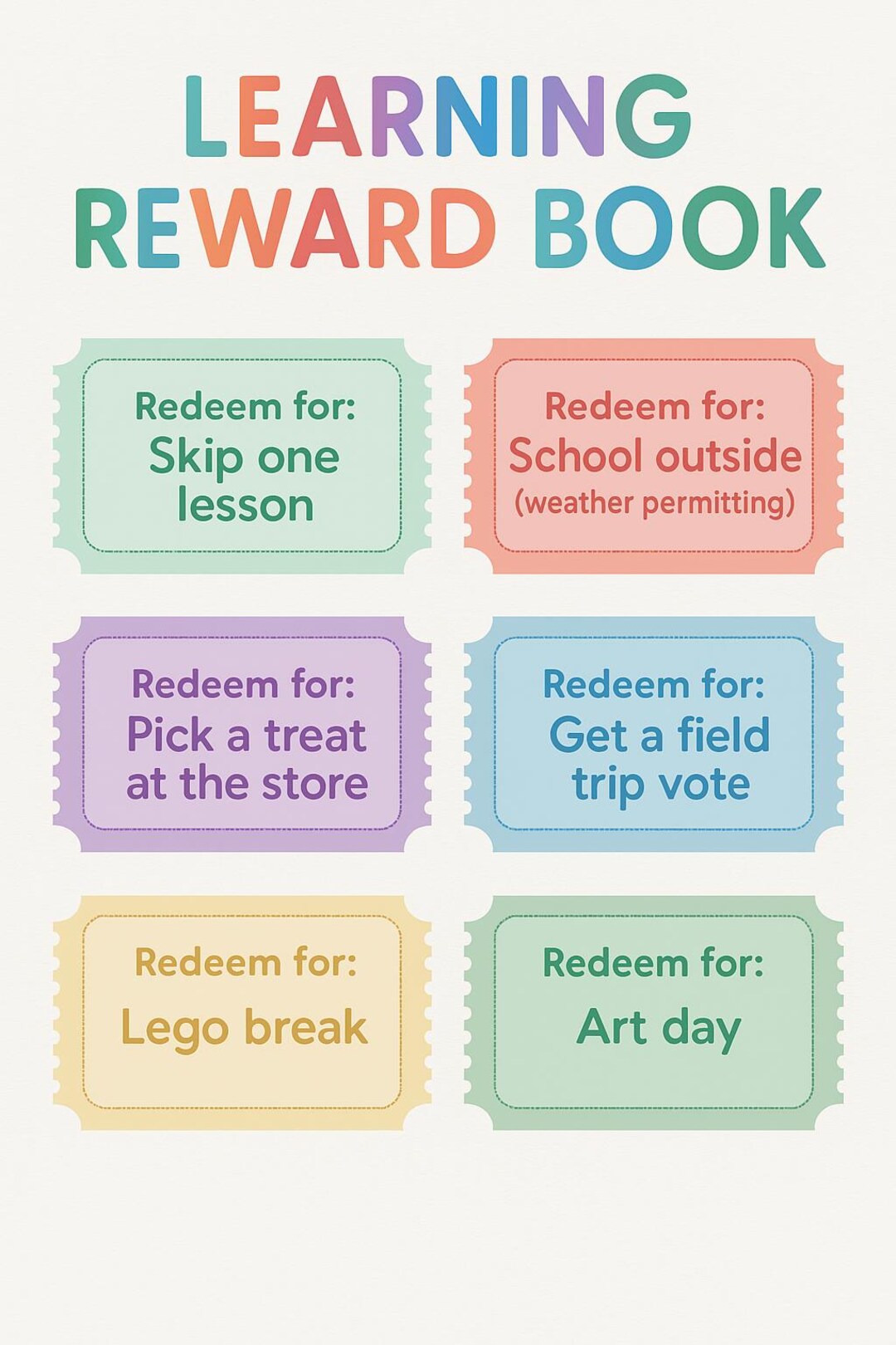 Homeschool Reward Coupon Book - Etsy