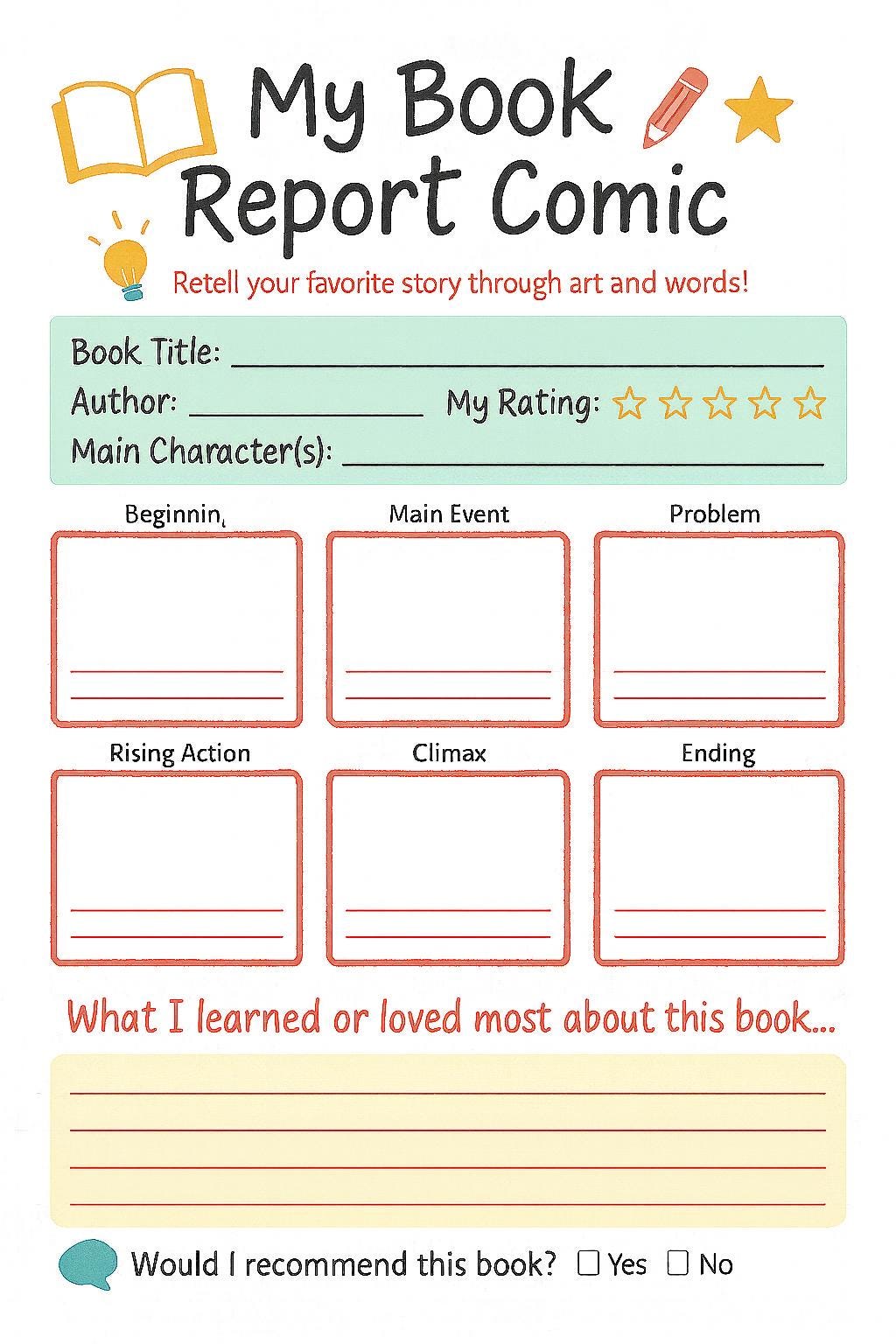 My Book Report Comic - Etsy
