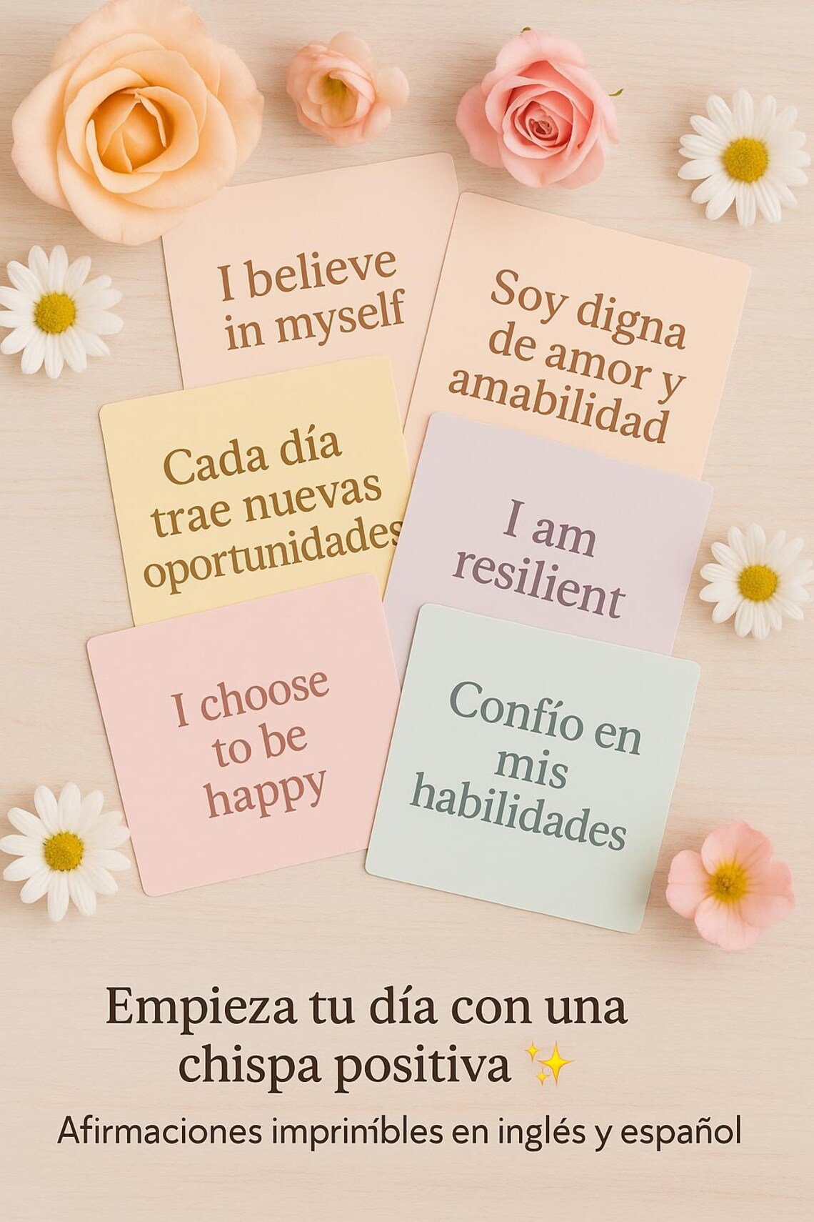10 Printable Bilingual Affirmation Cards - English and Spanish - Self ...