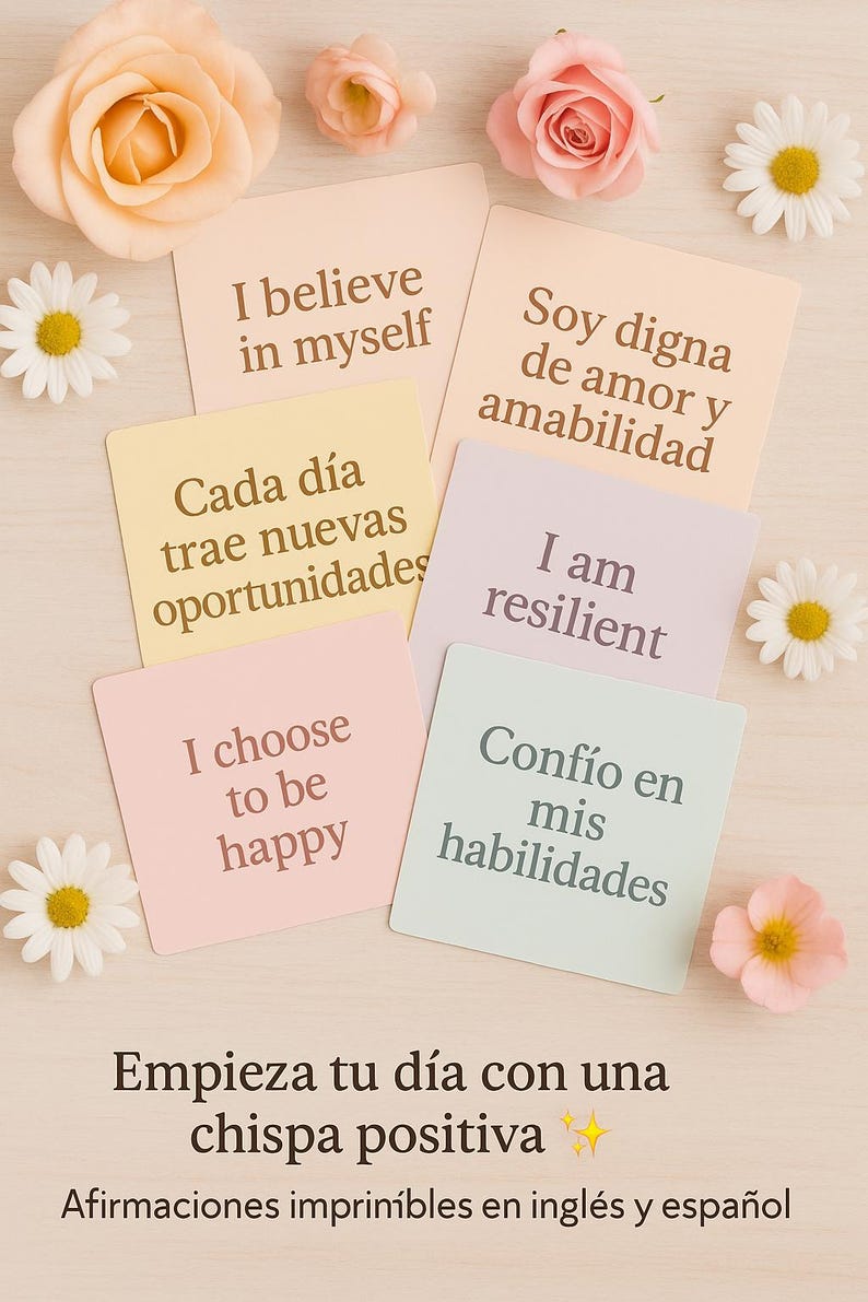 10 Printable Bilingual Affirmation Cards - English and Spanish - Self ...