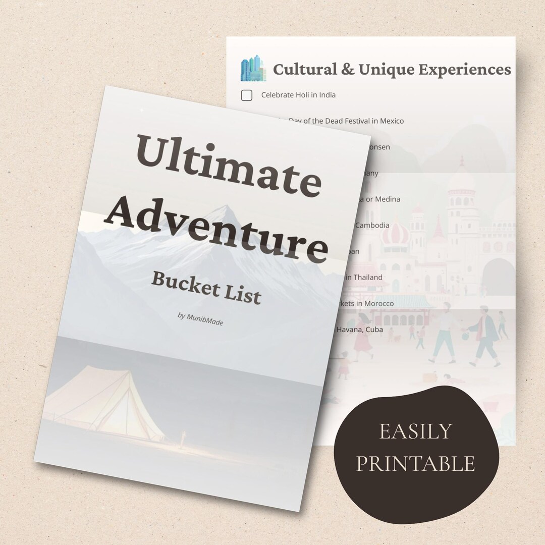 Fillable Adventure Bucket List: Printable Travel Checklist (digital ...