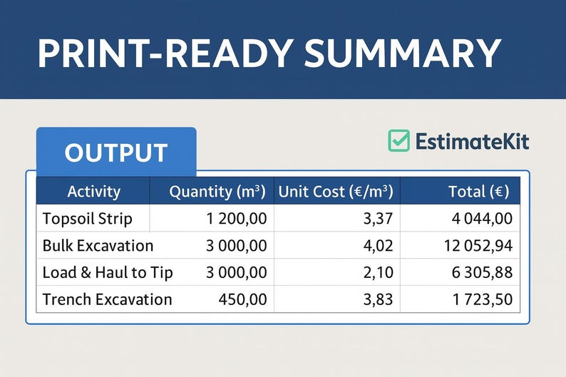 Earthworks Cost Estimator Excel Template | Excavation & Fill Quantity ...