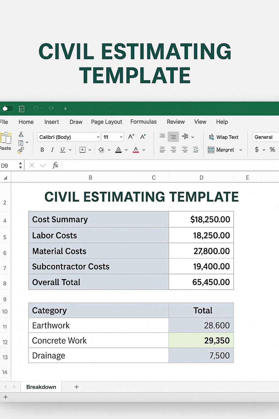 Civil Estimating Toolkit Excel Template | Construction Cost Estimator ...