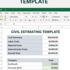 Civil Estimating Toolkit Excel Template | Construction Cost Estimator ...