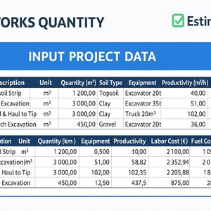 Earthworks Cost Estimator Excel Template | Excavation & Fill Quantity ...