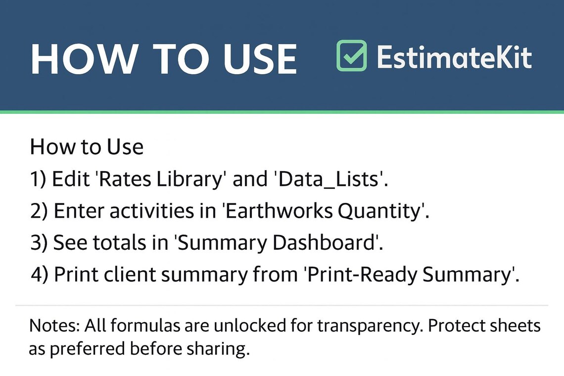 Earthworks Cost Estimator Excel Template | Excavation & Fill Quantity ...