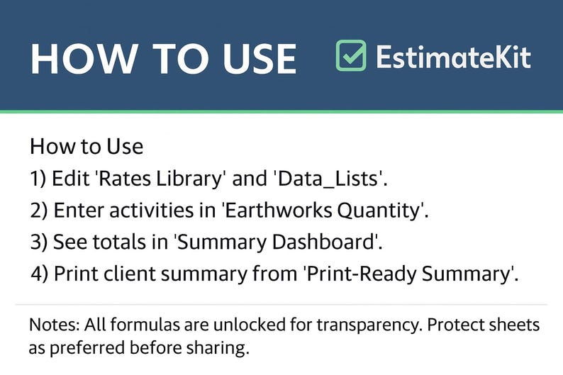 Earthworks Cost Estimator Excel Template | Excavation & Fill Quantity ...