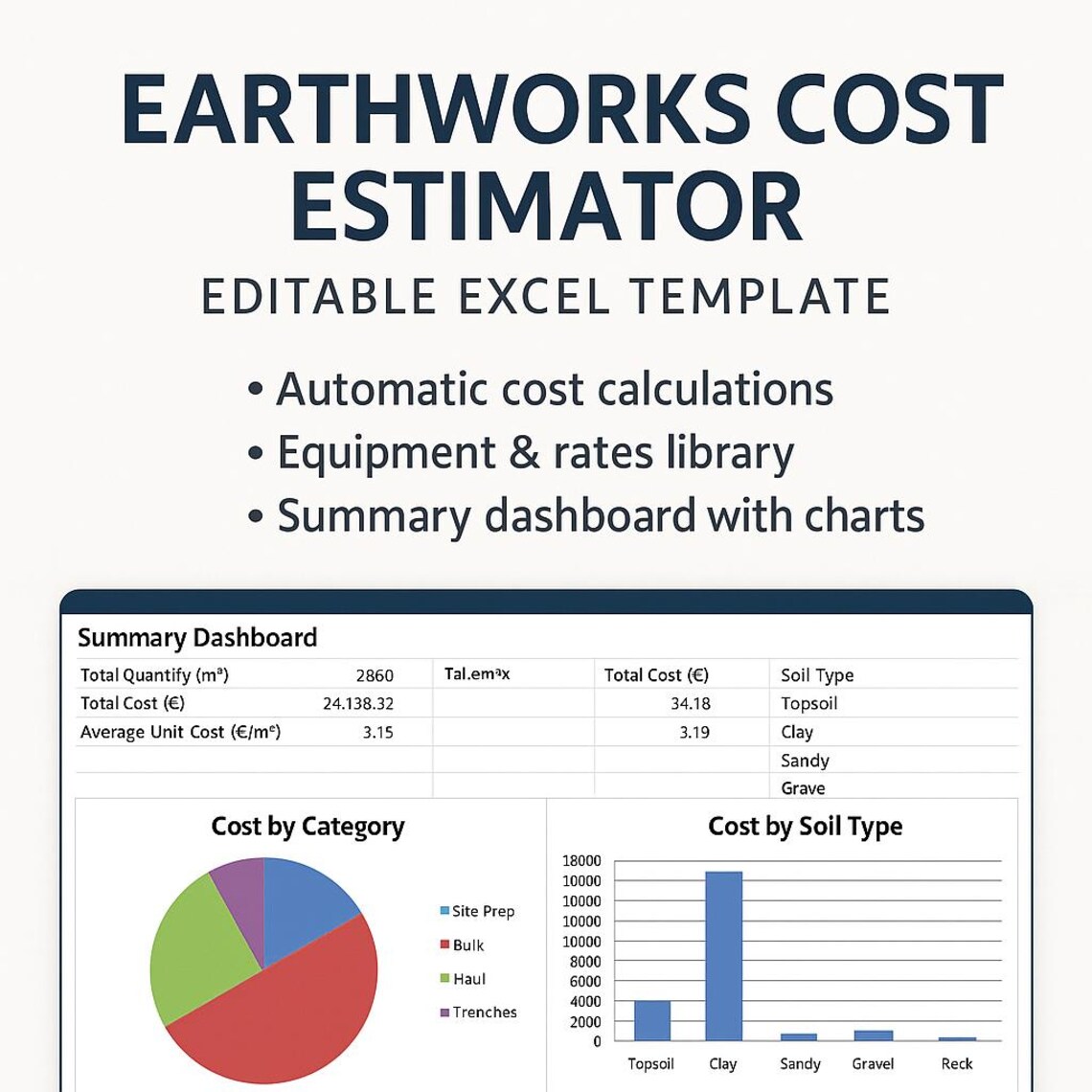 Earthworks Cost Estimator Excel Template | Excavation & Fill Quantity ...
